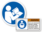 Notice Read Operators Manual Before Using Equipment Sign, SKU: S-9890