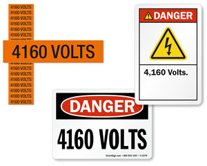 4160 Volts Labels | Danger High Voltage 4160 Volts Stickers