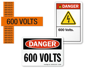 600 Volts Labels | Danger High Voltage 600 Volts Stickers
