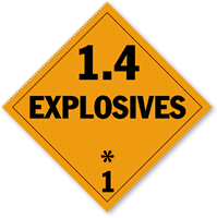 Class 1.4, 1.5 and 1.6 Explosives Hazmat Labels in orange