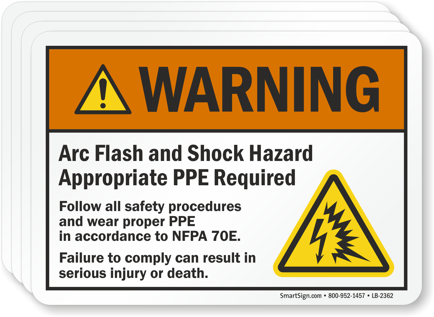 Arc Flash And Shock Hazard Appropriate PPE Required Label SKU LB 2362
